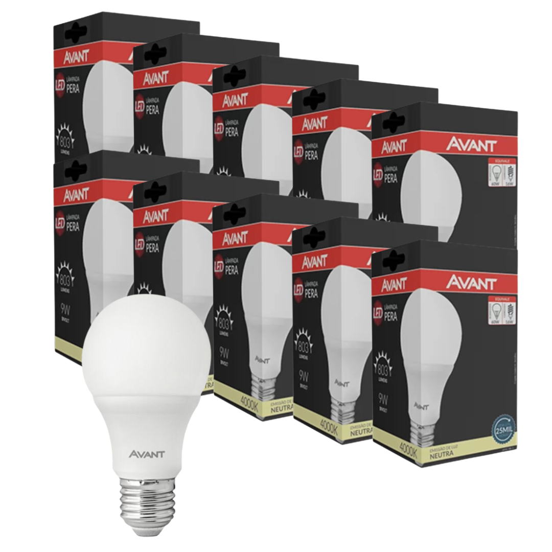 Kit 10 Lâmpadas Led Pêra 9W Bivolt Neutro 4000K